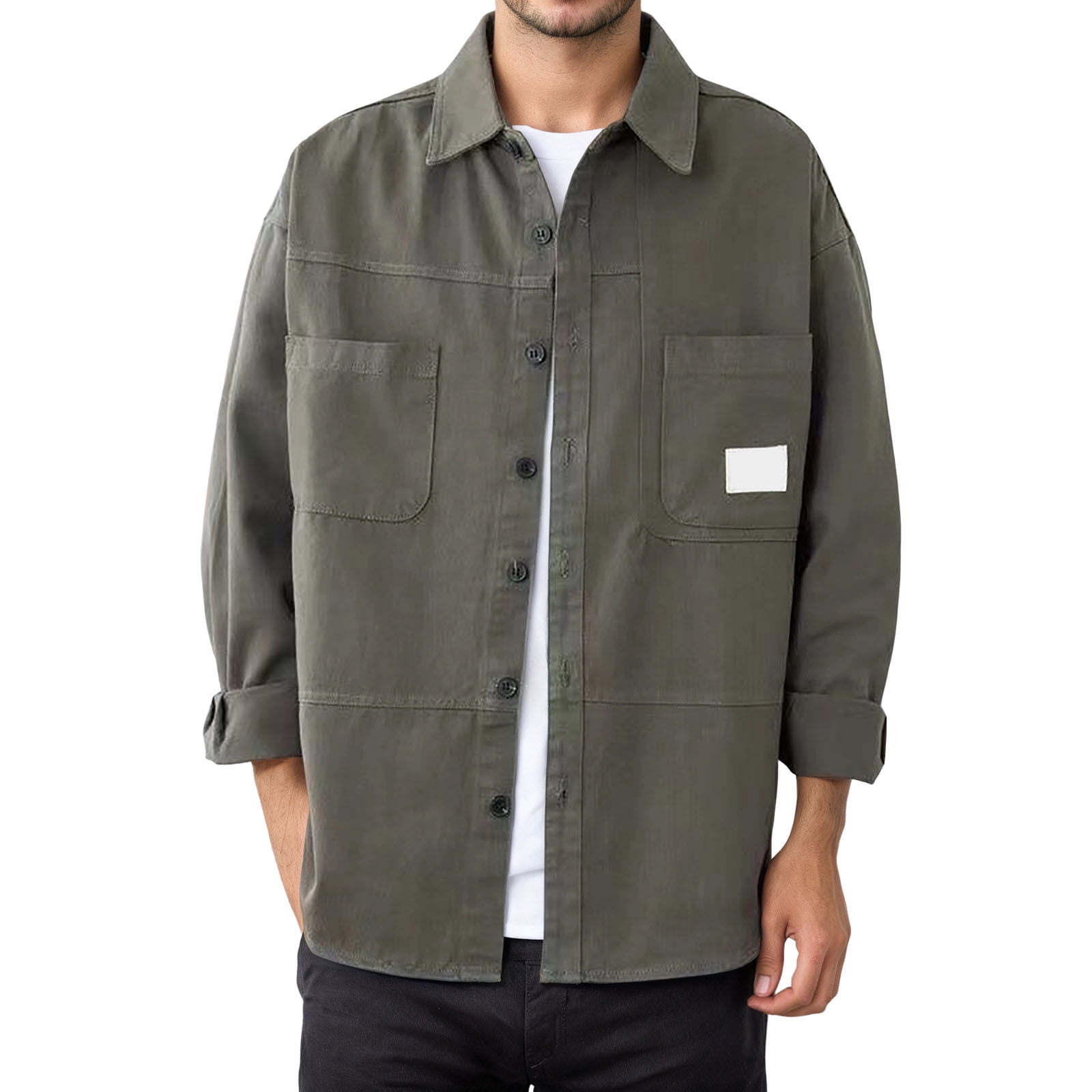 Button Down Shirt Men Heavy Duty Work Long Sleeve Casual Loose Fit ...