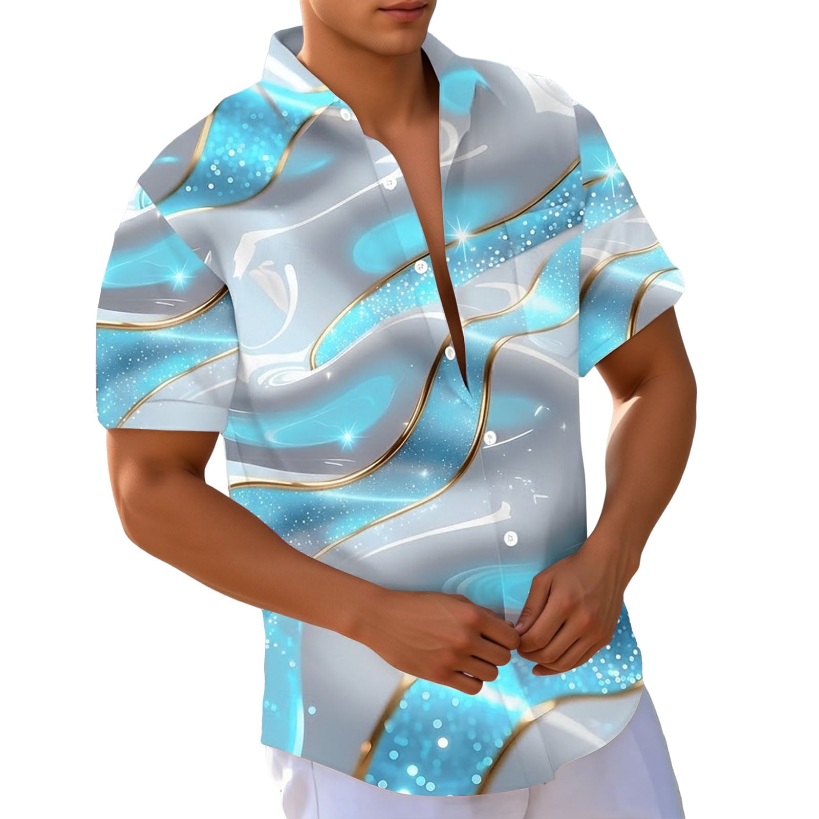 Button Down Shirt Men Short Sleeve with Tropical Print Casual Summer ...