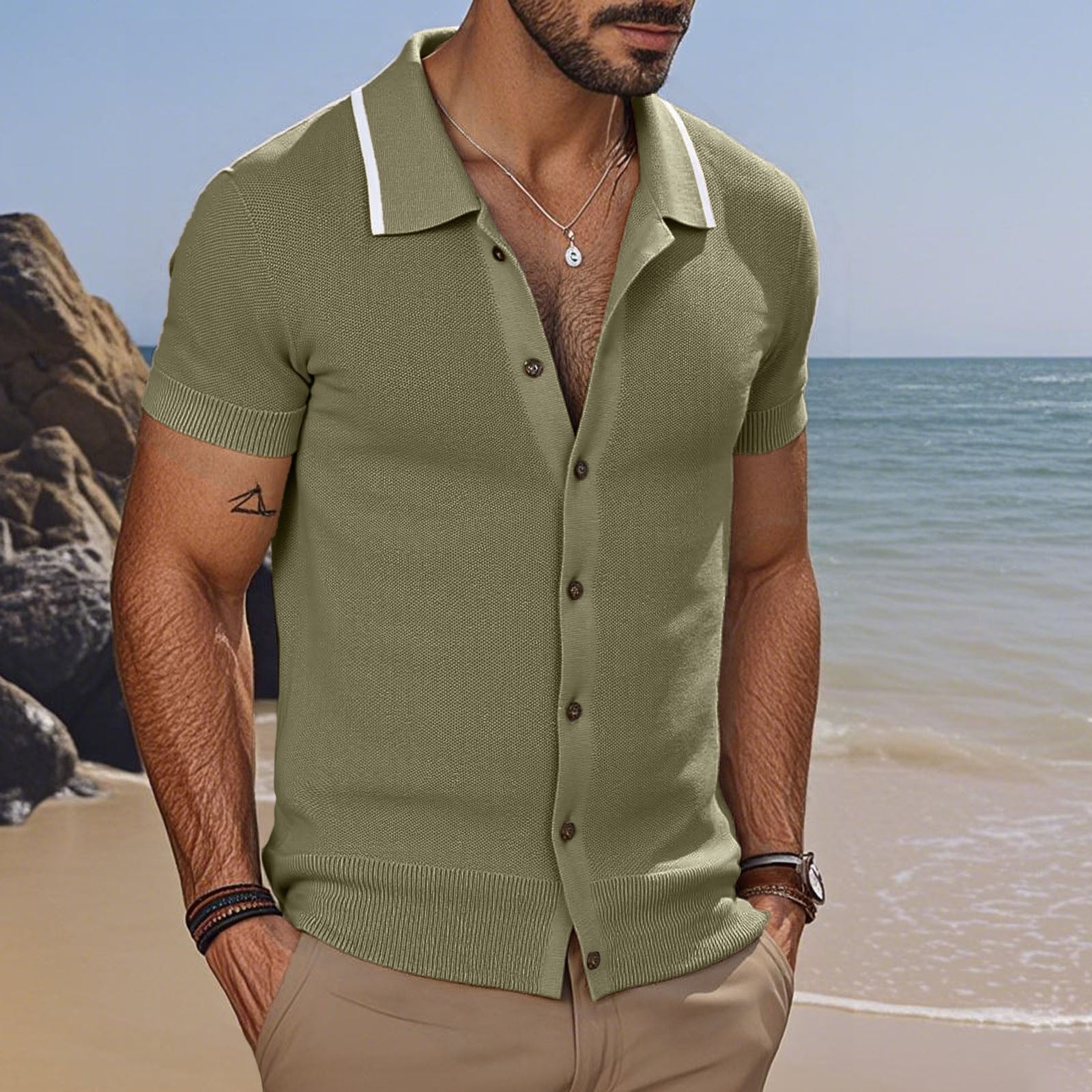 Button Down Shirt for Men Casual Breathable Classic Shirts Solid Color ...