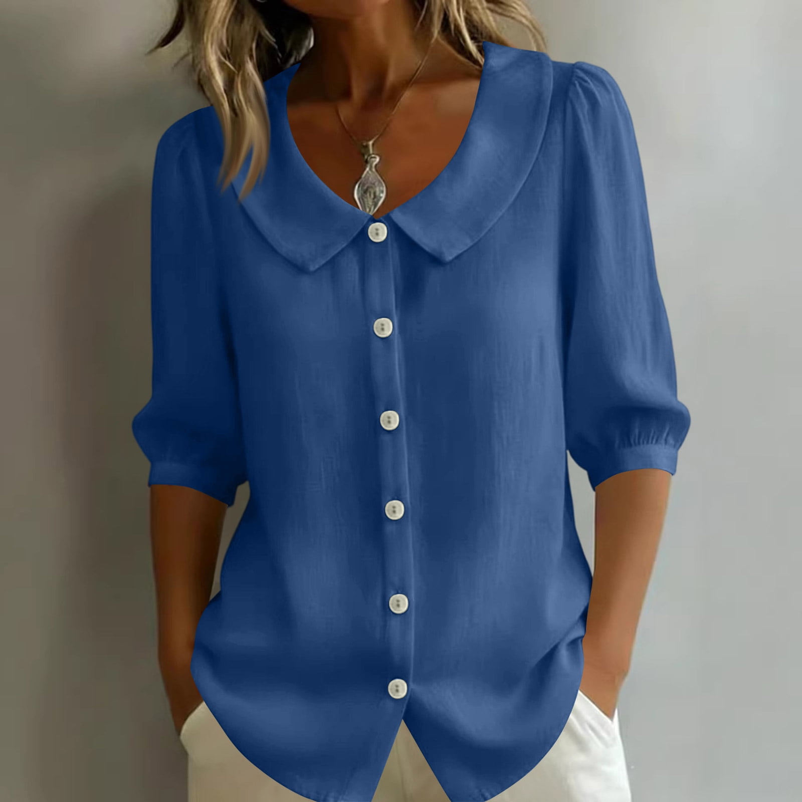 Button Down Shirt for Women Long Sleeve Blouses Solid Color Tops ...