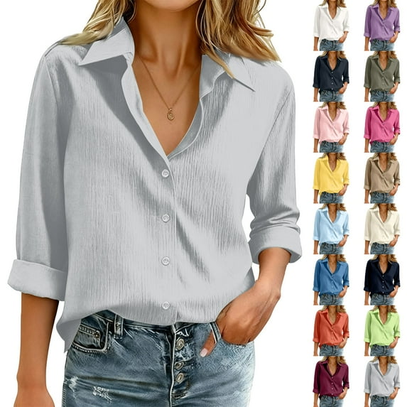 Button Down Shirt for Women Long Sleeve Blouses Tops Business Loose Fit ...
