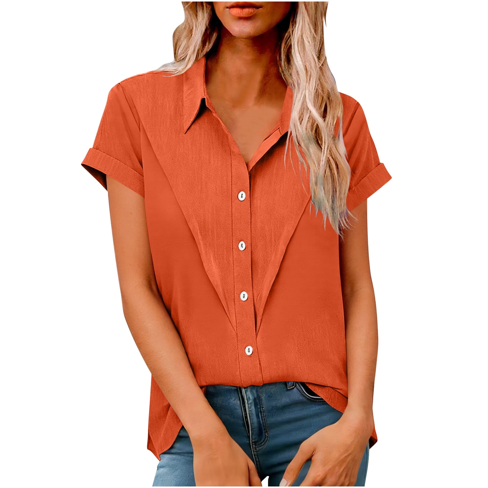 Button Down Shirt for Women Short Sleeve Blouses Dressy Casual Business ...