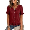 Button Down Shirts For Women Peter Pan Collar Short Sleeve Tee Blouse ...