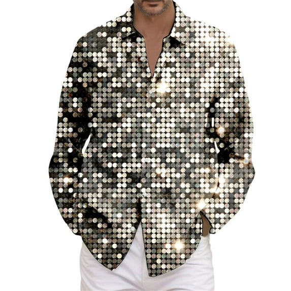 Button Down Shirts for Men Casual Carnival Glitter Print Long Sleeve ...