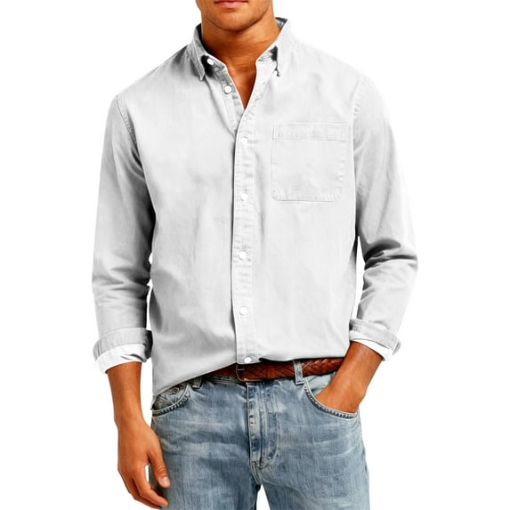 Button Down Shirts for Men Casual Long Sleeve Lapel Dress Shirt Vintage ...