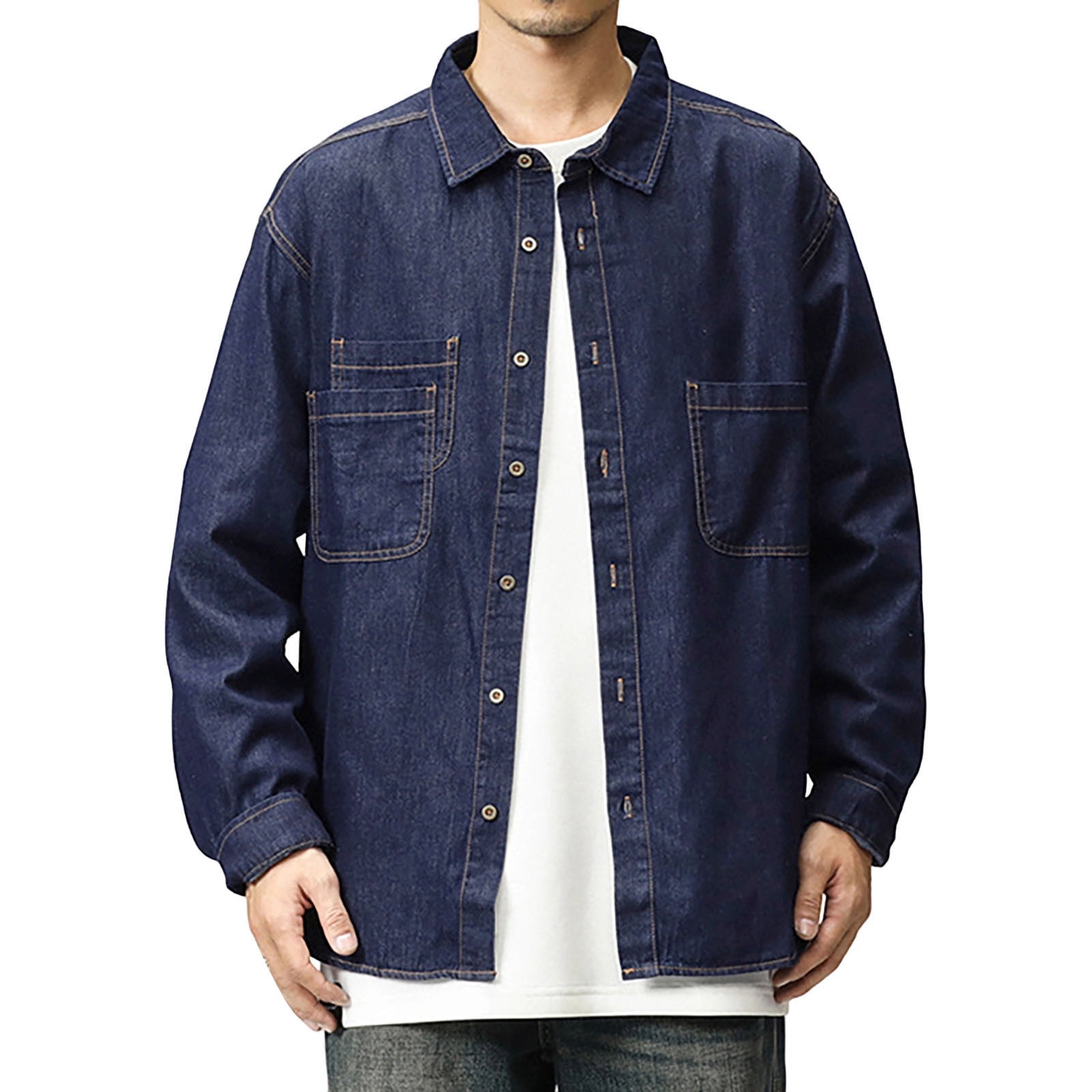 Button Down Shirts for Men Denim Long Sleeve Spring Shirt Lightweight ...