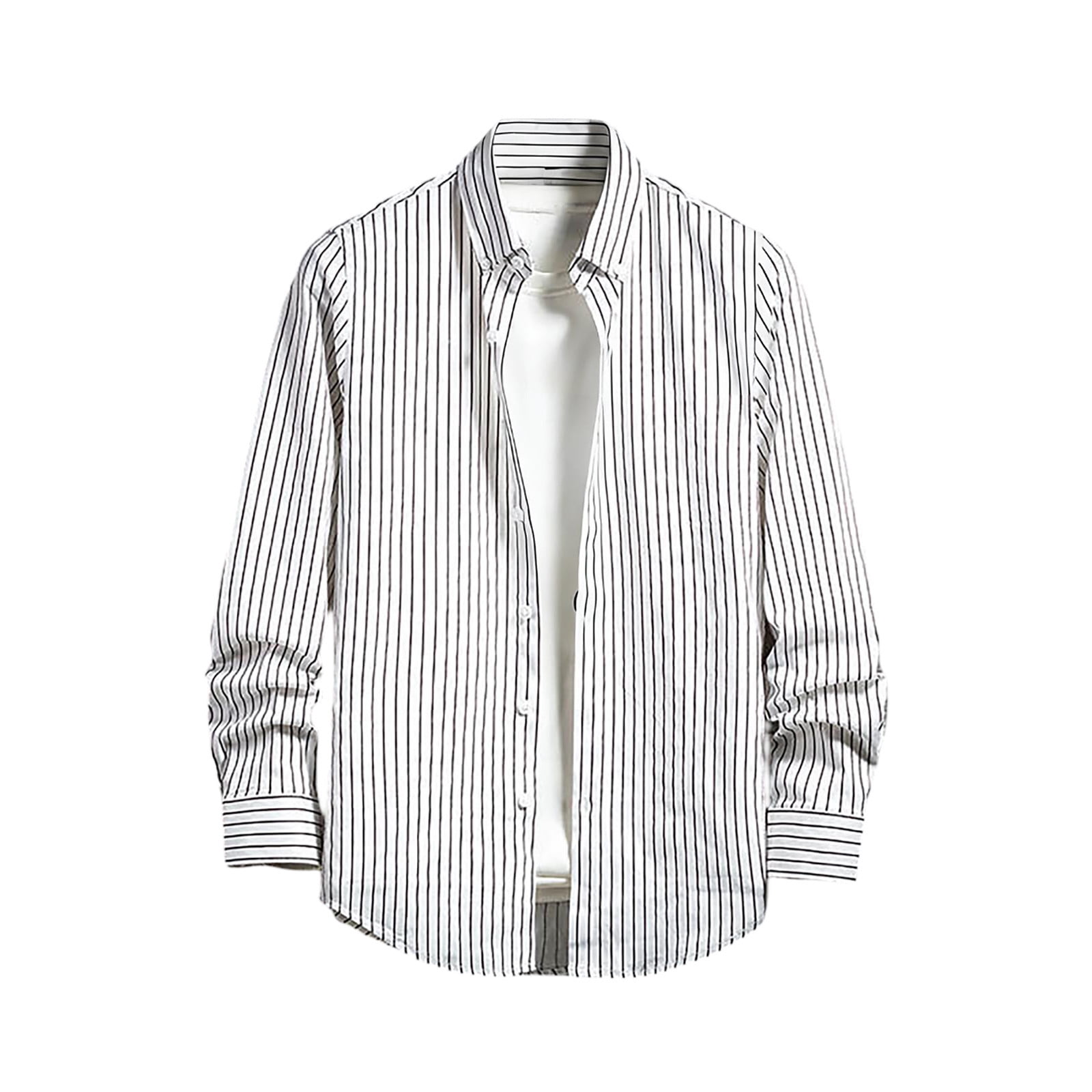 Button Down Shirts for Men Loose Fit Stripe Print Long Sleeve Spring ...