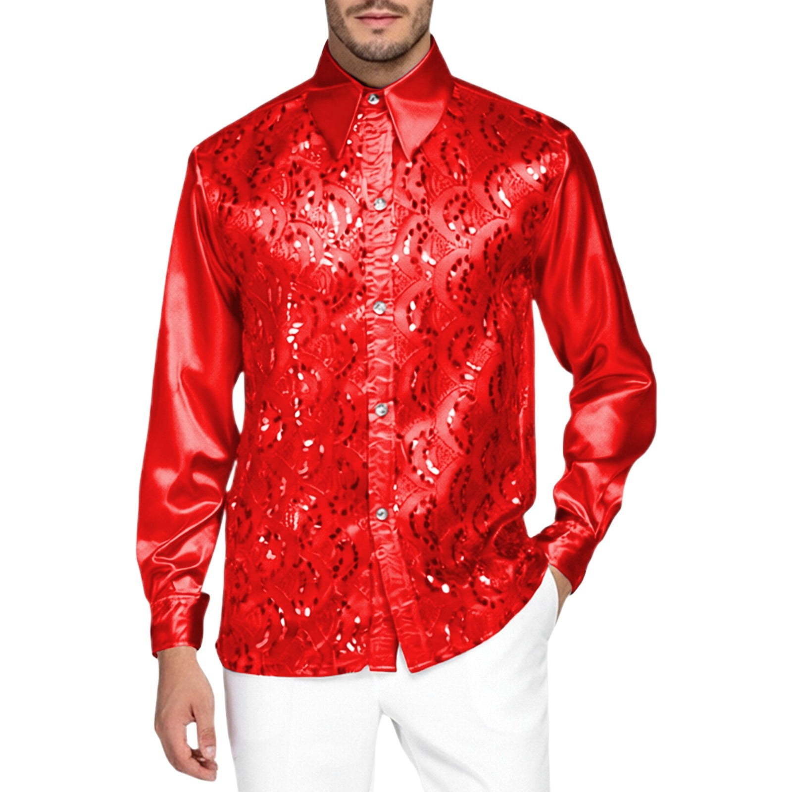Button Down Shirts for Men Sequins Stage Performance Short Sleeve ...
