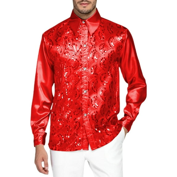 Button Down Shirts for Men Sequins Stage Performance Short Sleeve ...