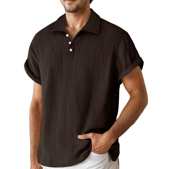 Button Down Shirts for Men Short Sleeve Knit Jacquard Polo Spring Shirt ...
