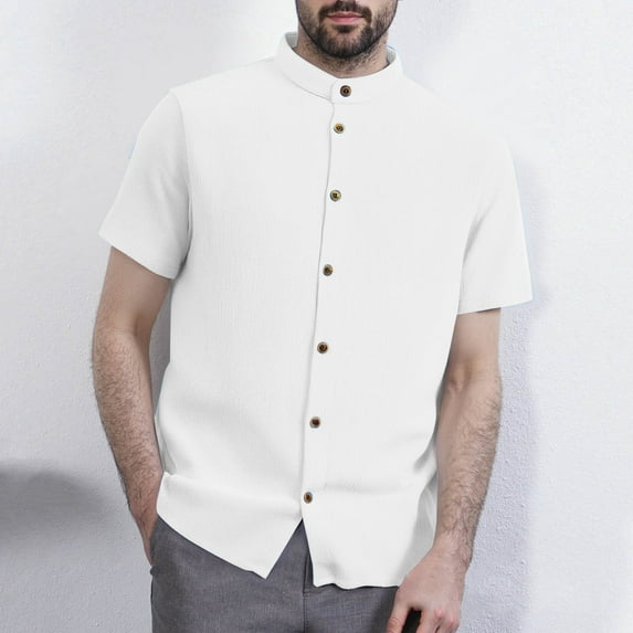 Button-Down Shirts for Men Short Sleeve Stand Collared Tshirts Shirt ...