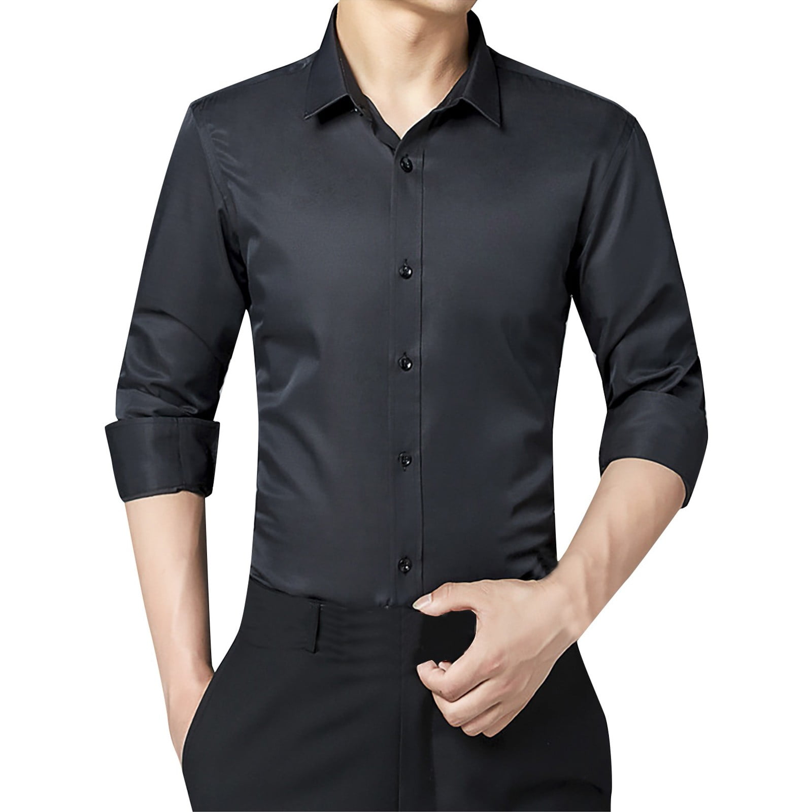 Button Down Shirts for Men Solid Color Bright Face Color Lapel Long ...