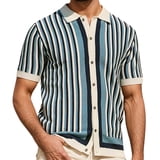 Button Down Shirts for Men Stripe Print Short Sleeve Spring Shirt ...
