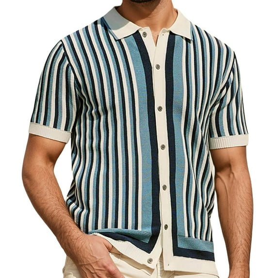 Button Down Shirts for Men Stripe Print Short Sleeve Spring Shirt ...