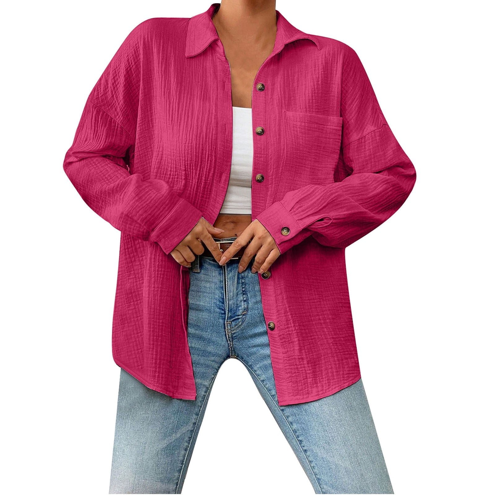 Button Down Shirts for Women 12 Long Sleeve Collar Drop Shoulder Pocket ...