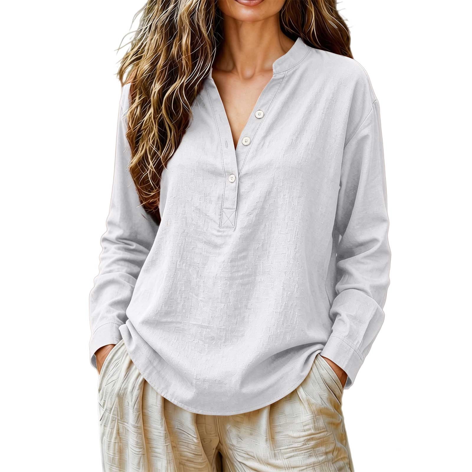 Button Down Shirts for Women 2026 Summer Casual Cotton Linen Neck Short ...