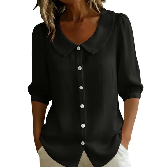 Button Down Shirts for Women 2026 Summer Casual V Neck Roll Up Short ...