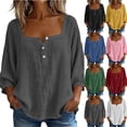 Button Down Shirts for Women 3/4 Sleeve Linen Square Neck Tops 2026 ...