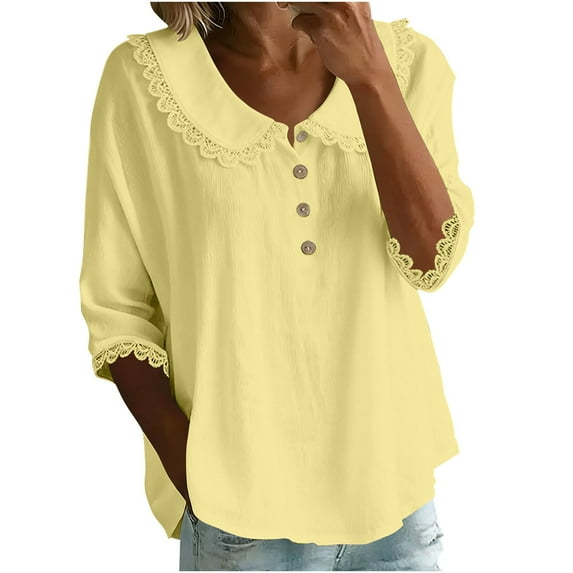 Button Down Shirts for Women 3/4 Sleeve Solid Color Fashion Casual ...