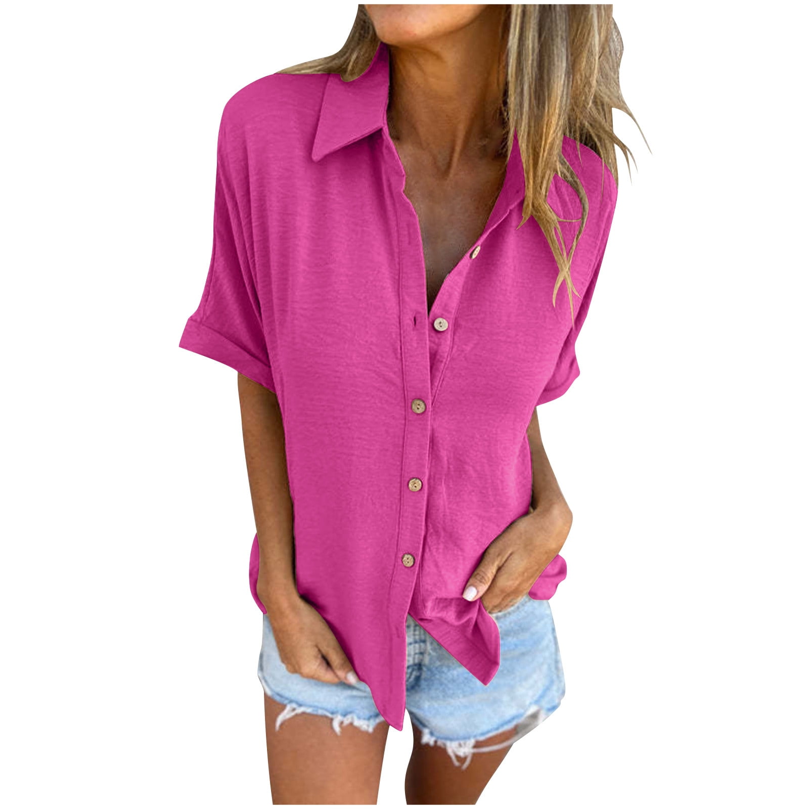 Button Down Shirts for Women Casual Dressy Short Sleeve Loose Fit ...
