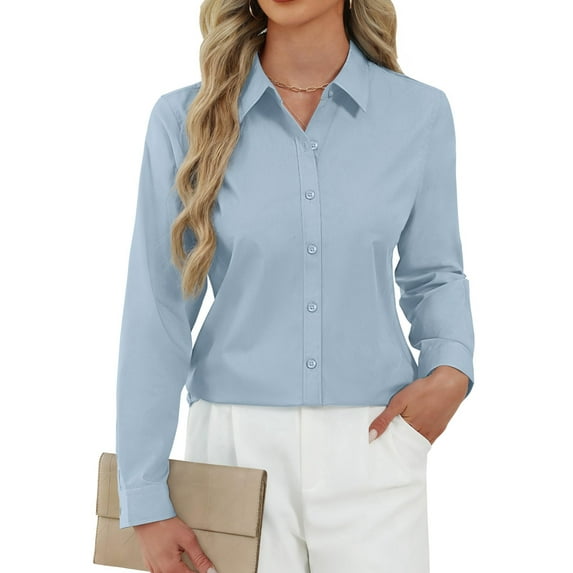 Button Down Shirts for Women Collared Long Sleeve Dress Shirt Business ...