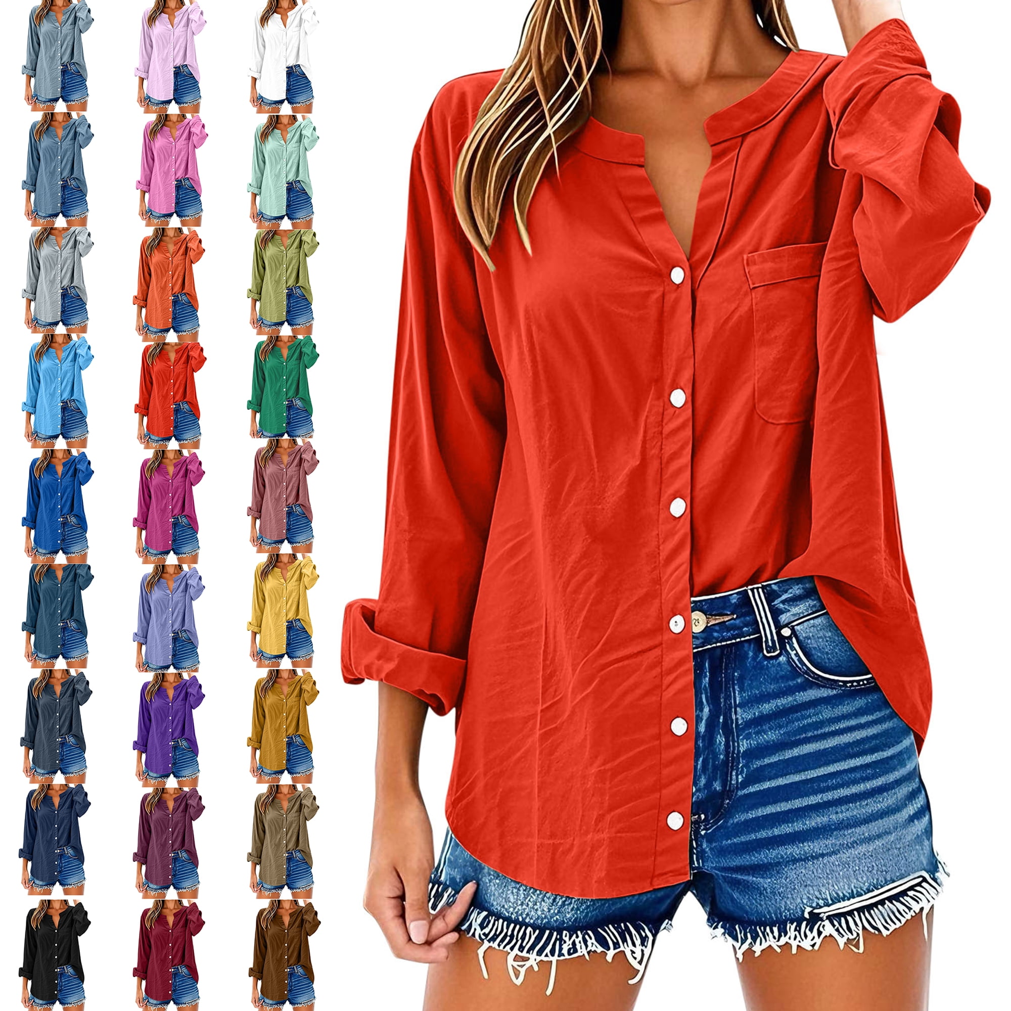 Button Down Shirts for Women Cotton Blend Shirts Long Sleeve Dress ...