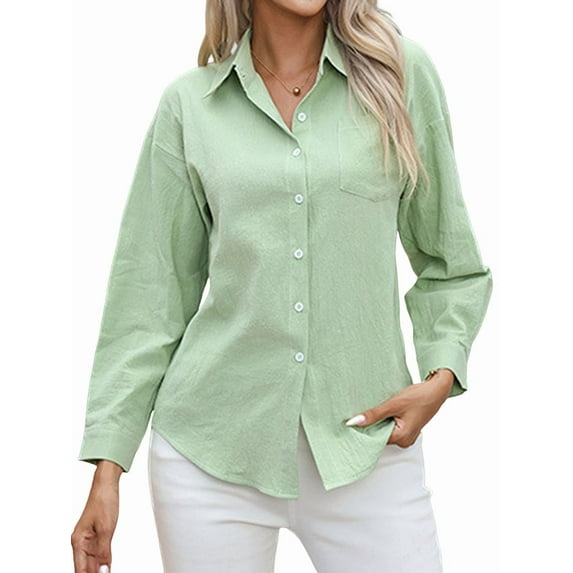 Button Down Shirts for Women Cotton Dress Shirts Collared Long Sleeve ...