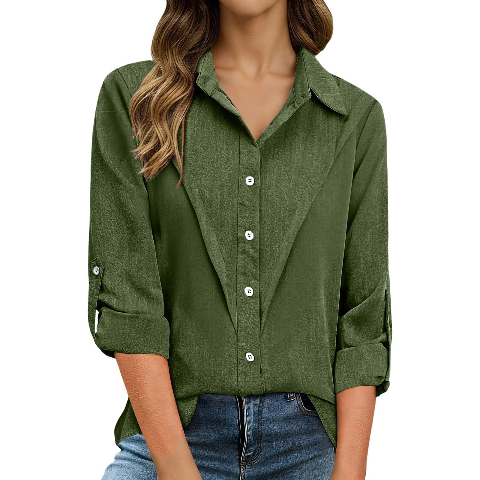 Button Down Shirts for Women Dress Shirts Cotton Long Sleeve Collared ...