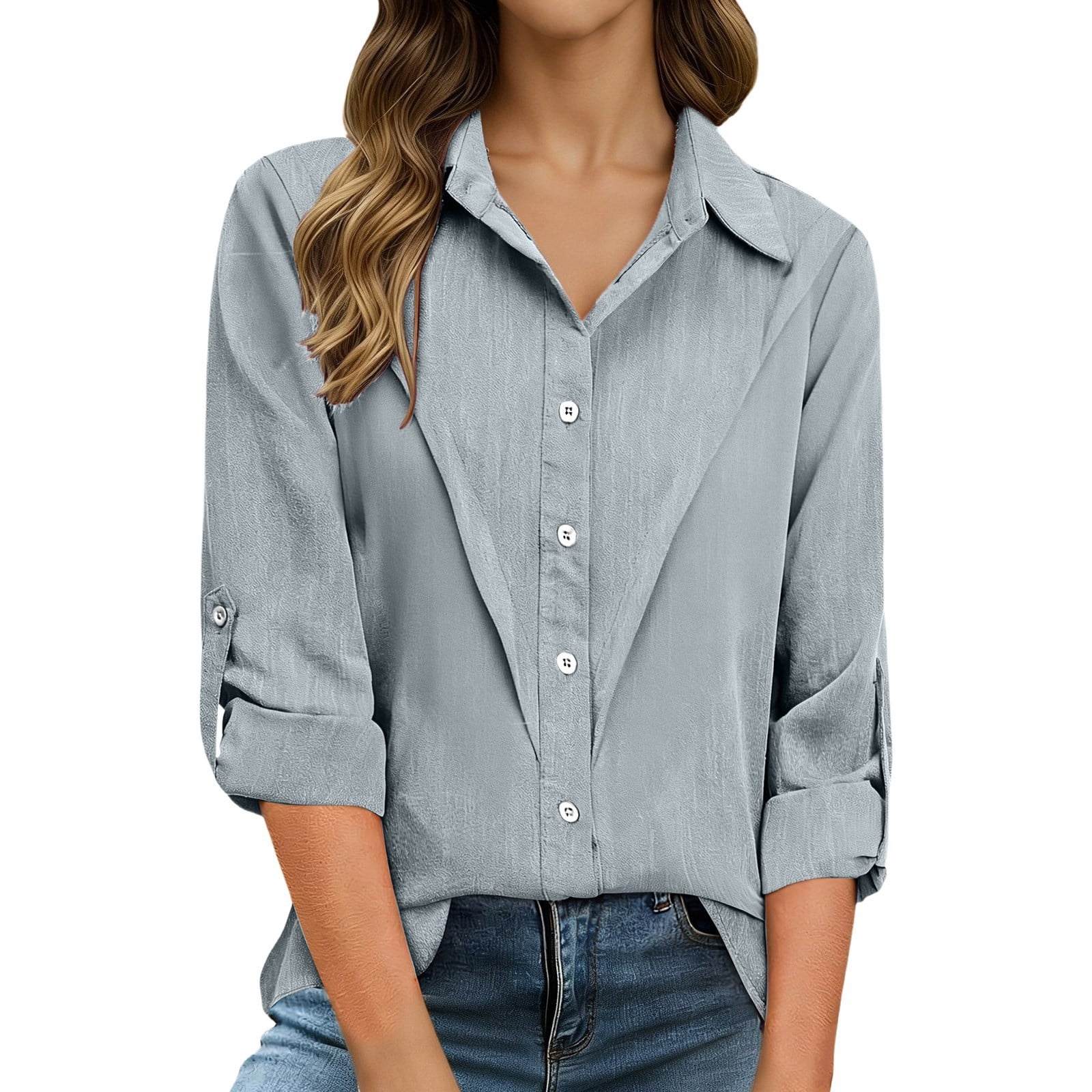 Button Down Shirts for Women Dress Shirts Cotton Long Sleeve Collared ...