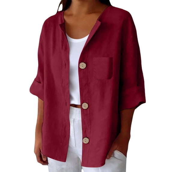 Button Down Shirts for Women Long Sleeve Cotton Linen Blouse Loose Fit ...