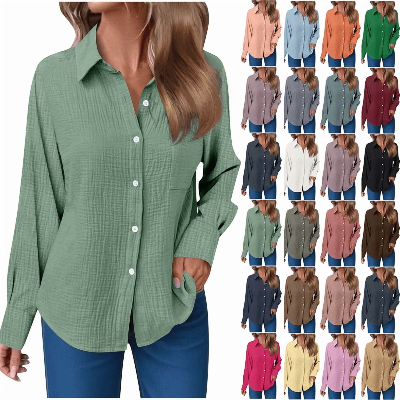 Button Down Shirts for Women Long Sleeve Cotton Linen Shirts Work ...