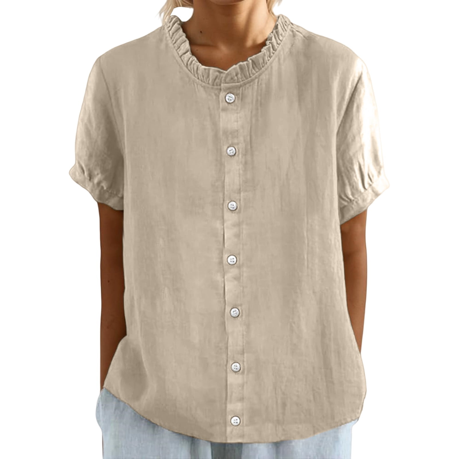 Button Down Shirts for Women Relaxed Short Sleeve Button Front Design ...