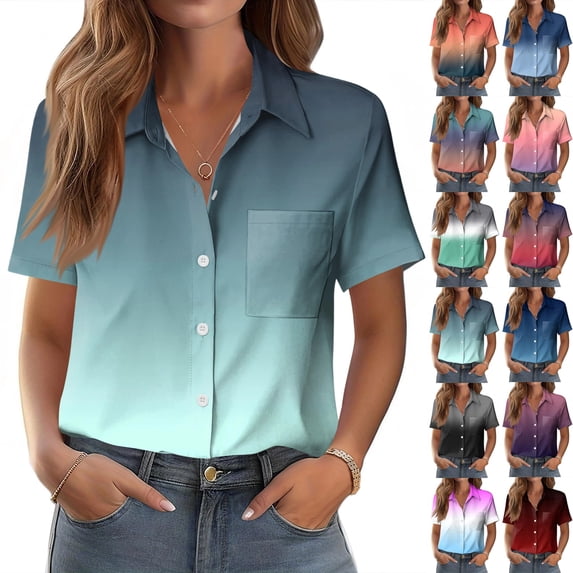 Button Down Shirts for Women Short Sleeve Collared Dressy Casual ...