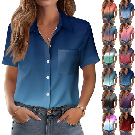 Button Down Shirts for Women Short Sleeve Collared Dressy Casual ...
