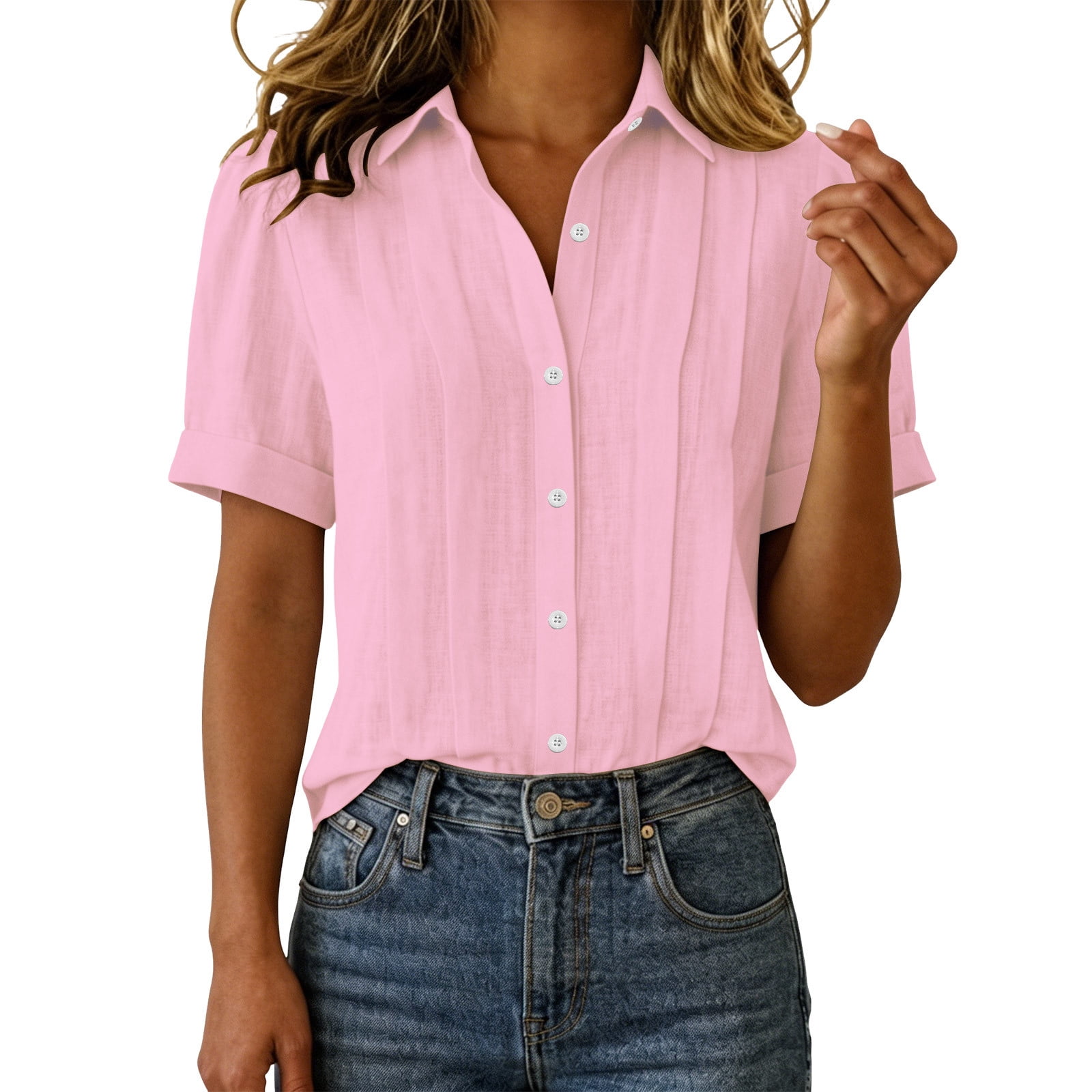 Button Down Shirts for Women Short Sleeve Cotton Linen Blouses Spring ...