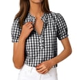 Button Down Shirts for Women Short Sleeve Plaid Ruffle V Neck Business ...