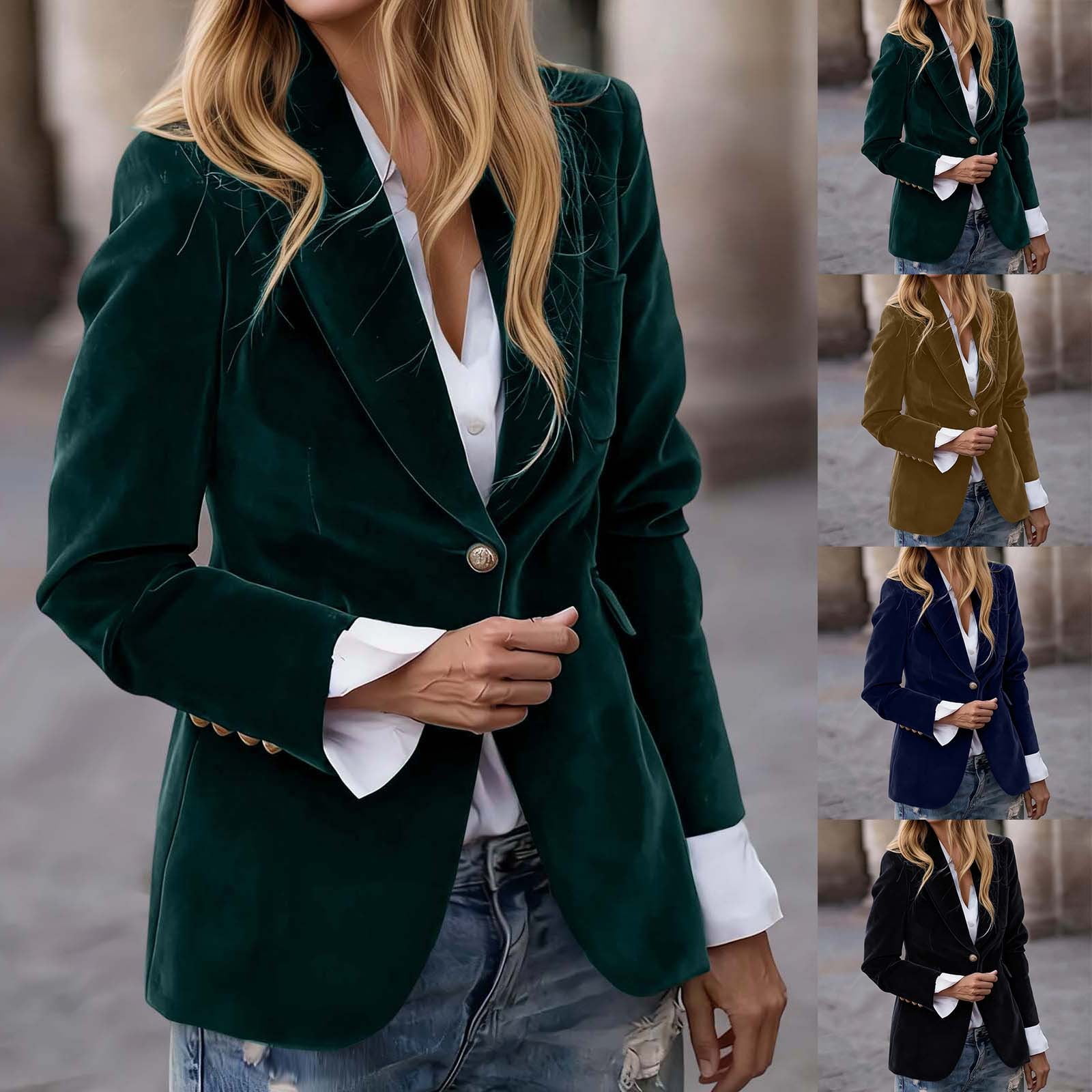Button Down Shirts for Women Soild Color Velvet Elegant Suit Coat Long ...