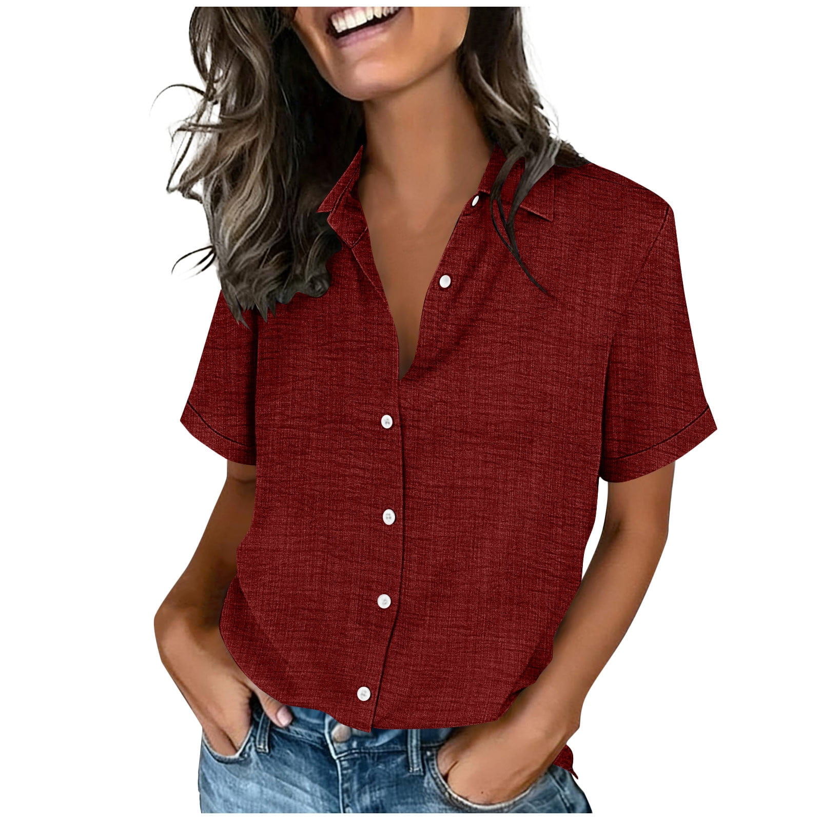 Button Down Short Sleeve Shirts for Women Business Casual Collared ...