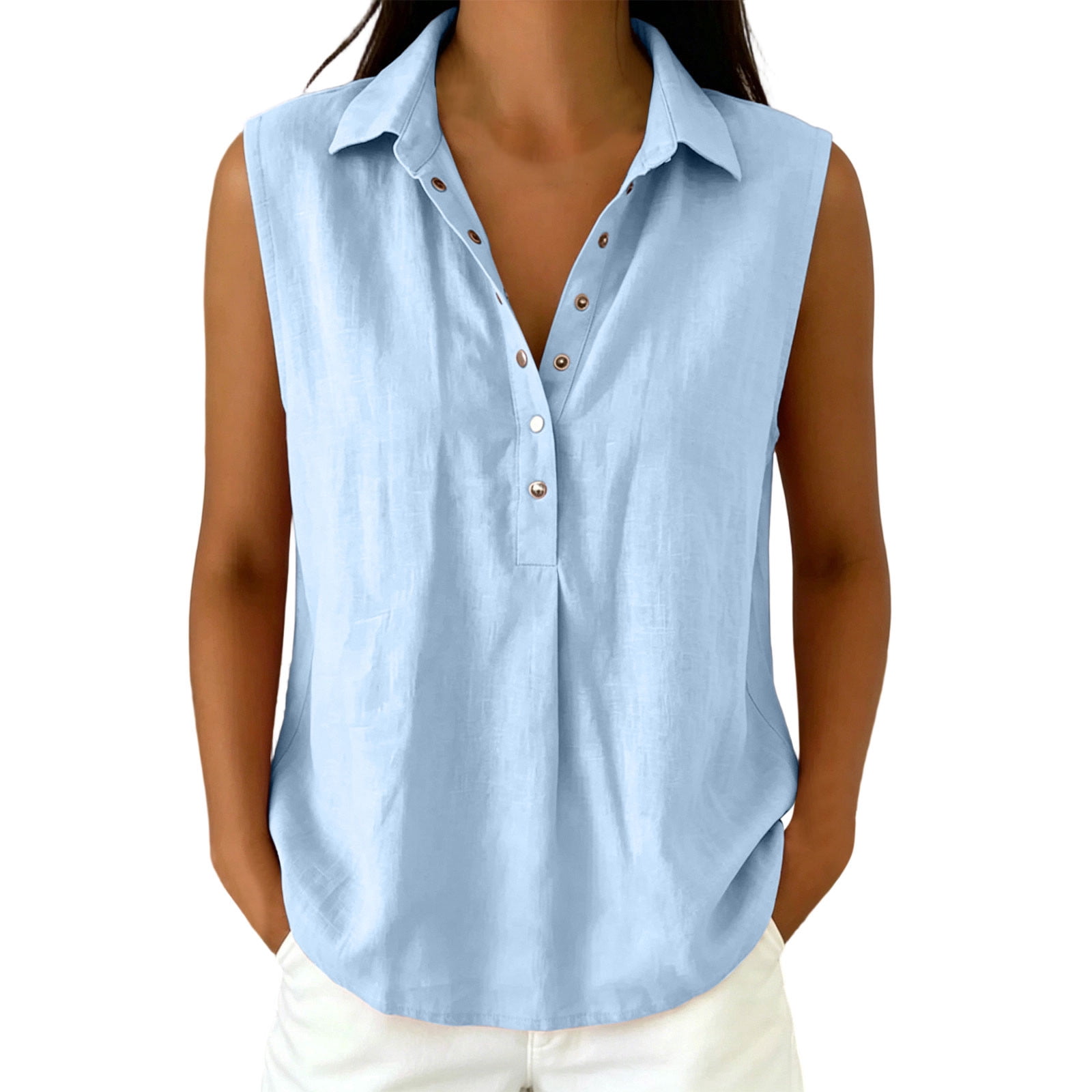 Button Down Tank Tops for Women Office Business Collared Pullover ...