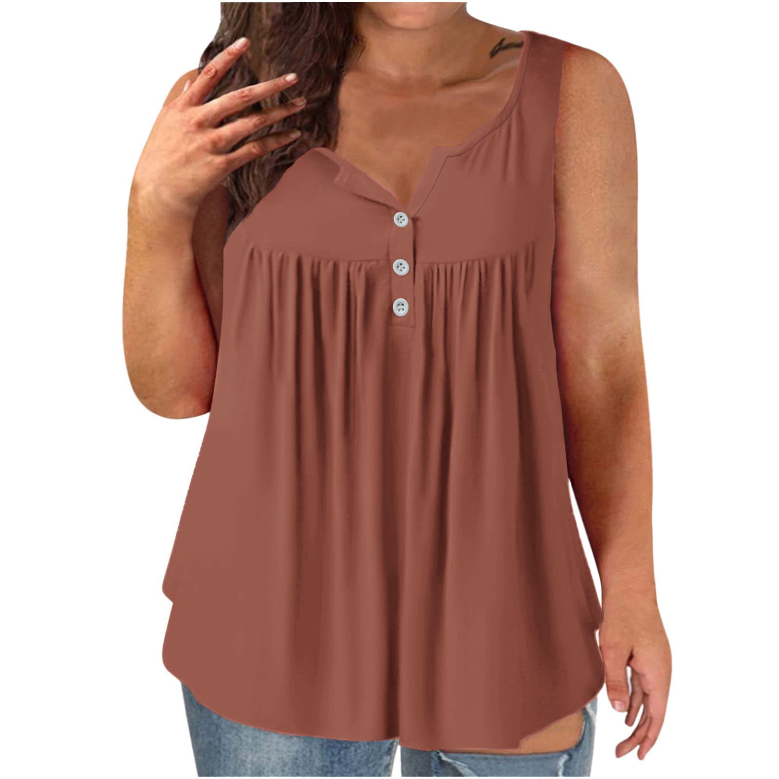 Button Down V Neck Tank Tops for Women Pleated Flowy Summer Sleeveless ...