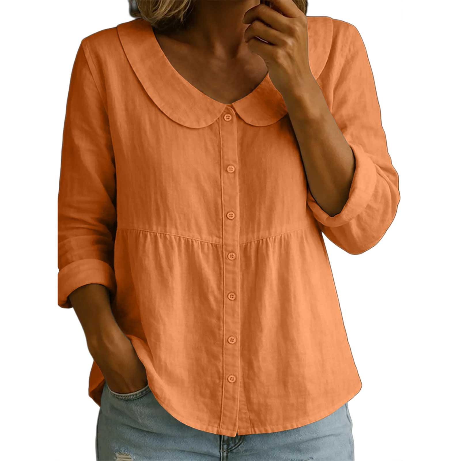 Button Down Empire Waist Flowy Peplum Cotton Linen Tunic Tops Cute ...