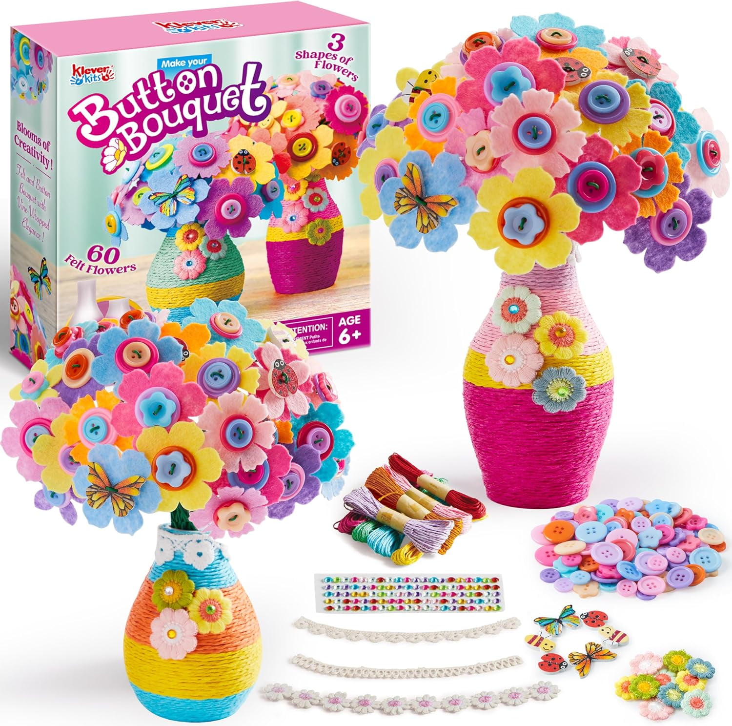 Button Flower Craft with 2 Vases - Make Your Own Flower Bouquet with ...