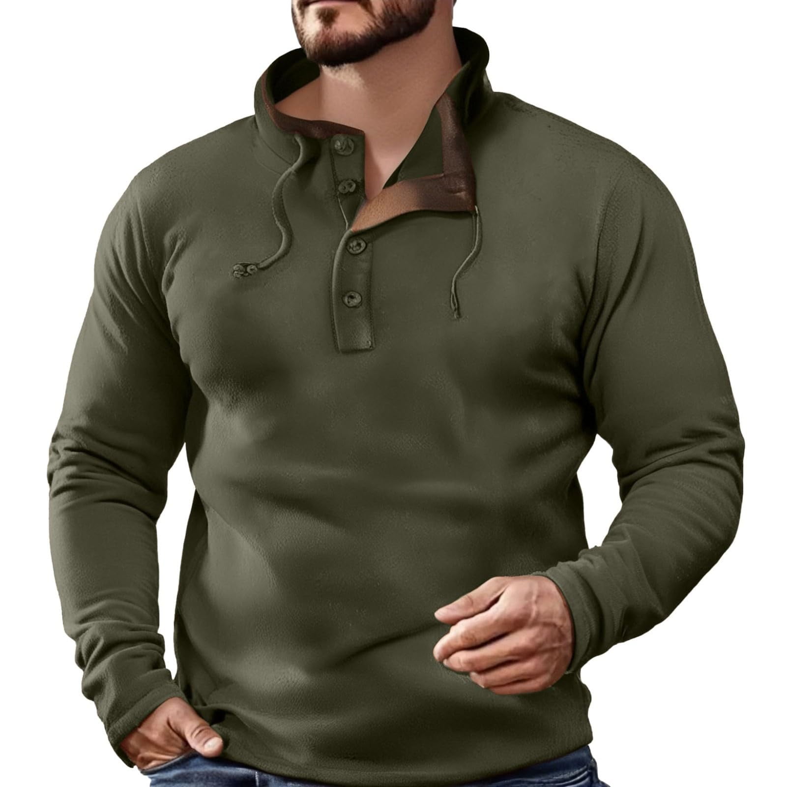 Button Front Drawstring Hoodless Sweatshirt Solid Casual Pullover Top ...