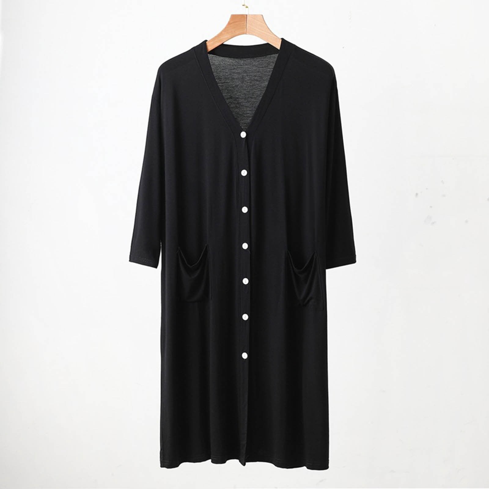 Button Front Sleep Dress for Women Men, 3/4 Sleeve V Neck Midi ...