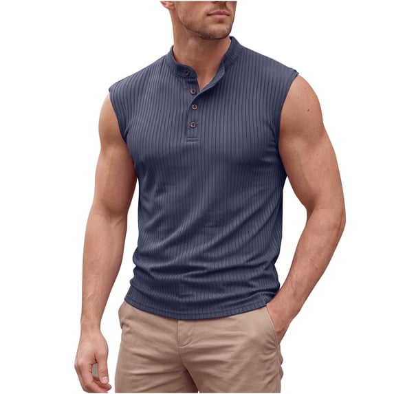 Button Front Tank Top Men Ribbed Stretch Breathable Comfy Workout Tees ...