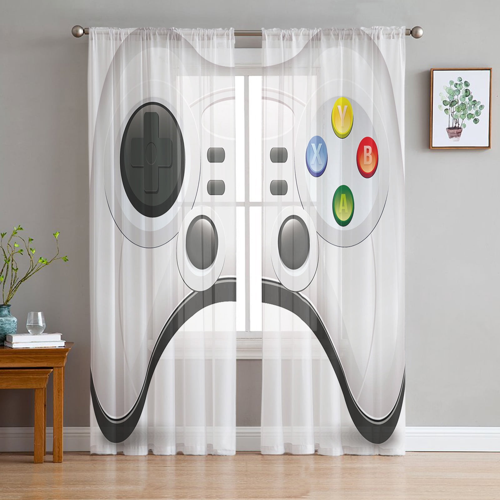 Button Game Keyboard Gamepad Sheer Curtain for Living Room Bedroom ...