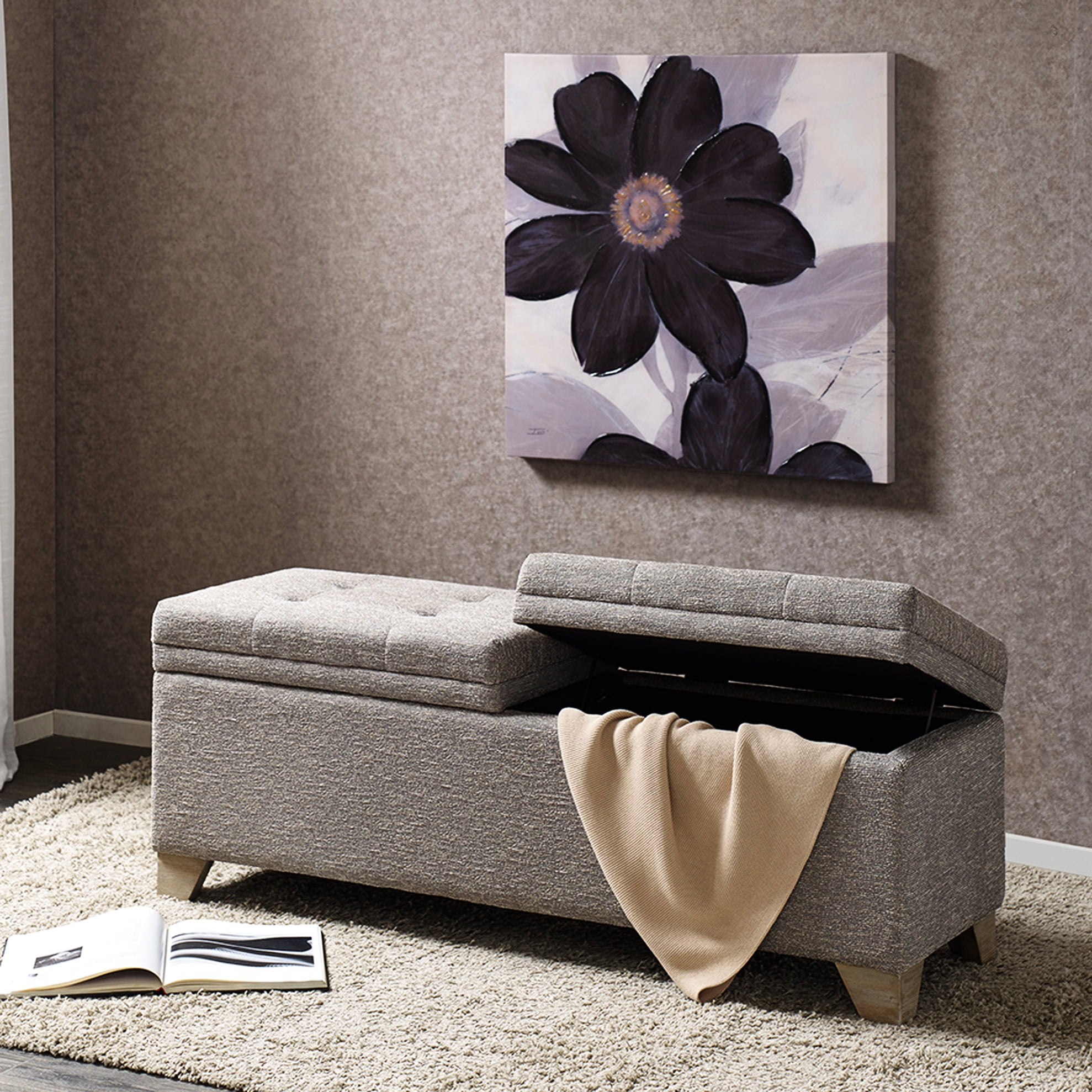 Button- Grey Storage Bench With Solid Wood And Plywood Frame ...