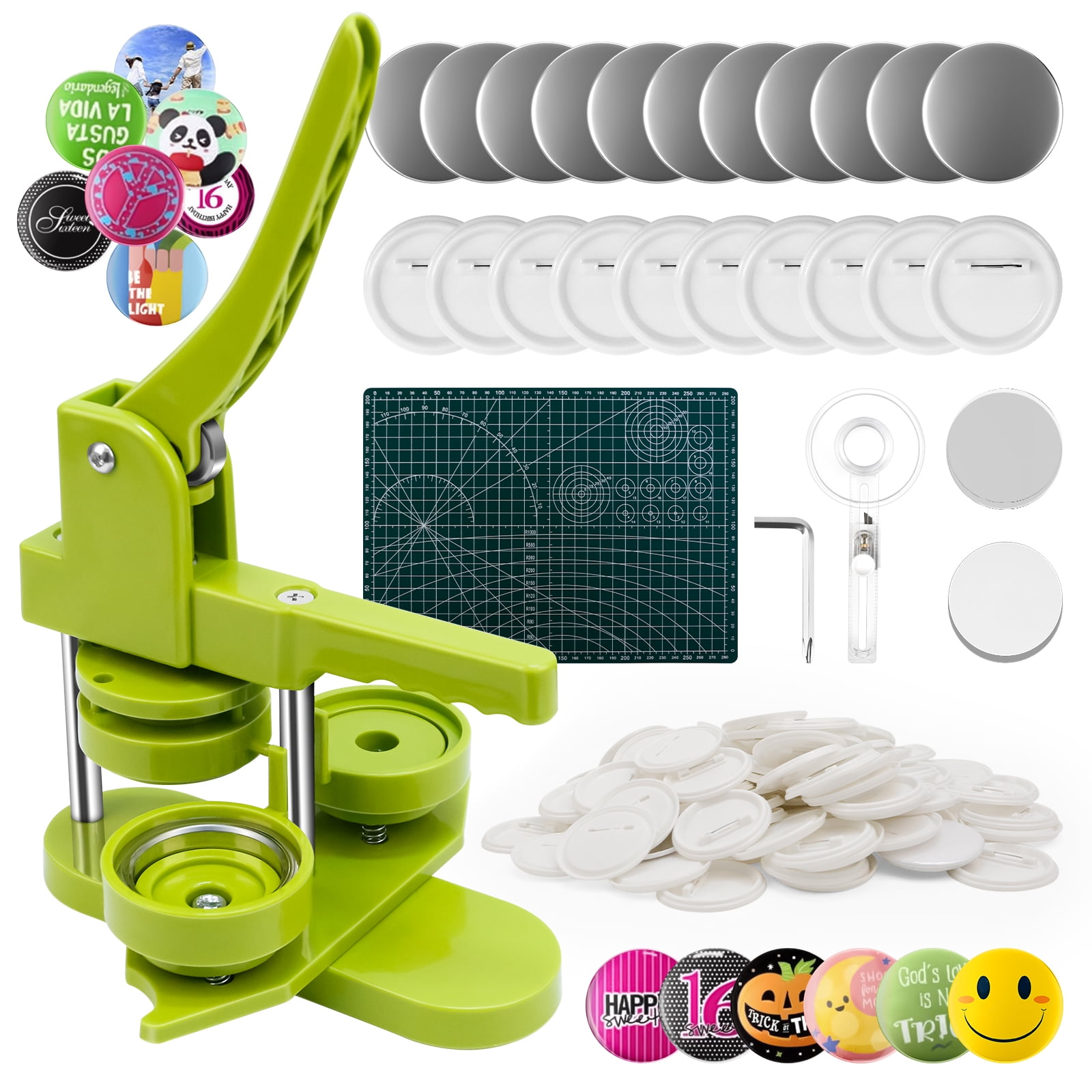 Button Maker, 58mm Maker with 100pcs Button Parts, Ergonomic Arc Handle Punch Press Kit, Button ...