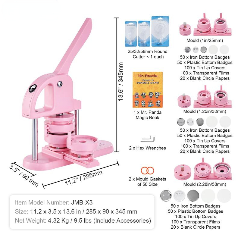 Button Maker Machine, 2.28 inch/58mm Pin Maker with 100pcs Button Parts ...
