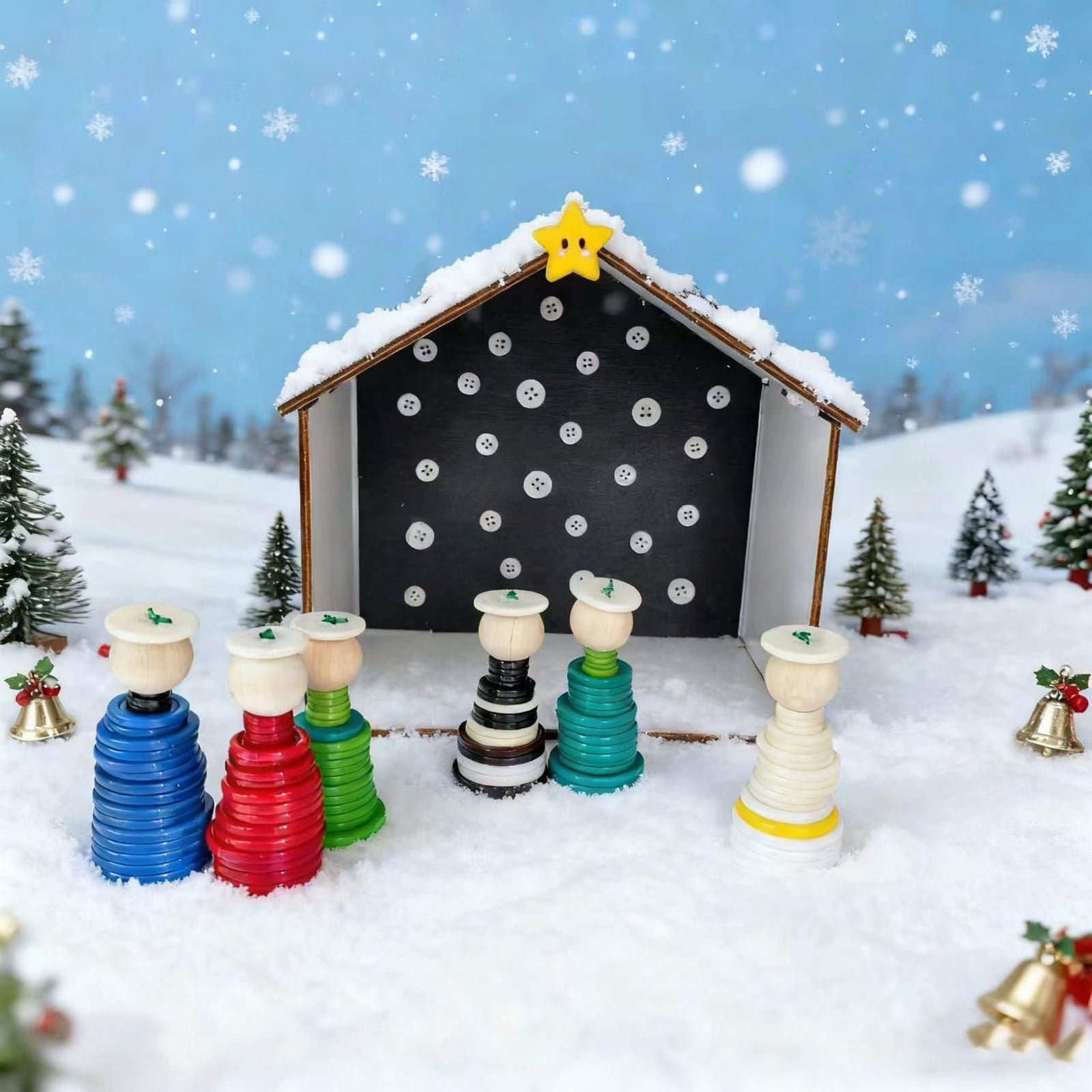 Button Nativity Scene Kit, DIY Christmas Manger Assembly Set with Hand ...